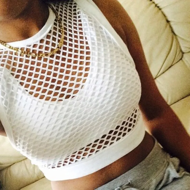 Summer Womens White Fishnet Net Tank Top Hollow Out Casual Top For ...