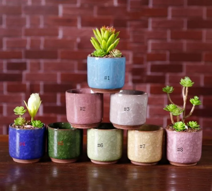 Cute Mini Ceramic Flower Pots - Colorful Ice Cracked Design, Perfect ...