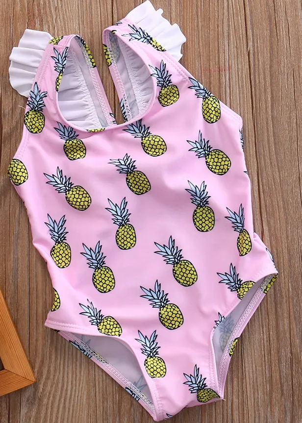2020 Little Girls One Piece Pineapples Strap Swimsuit Baby Girl Fruits ...