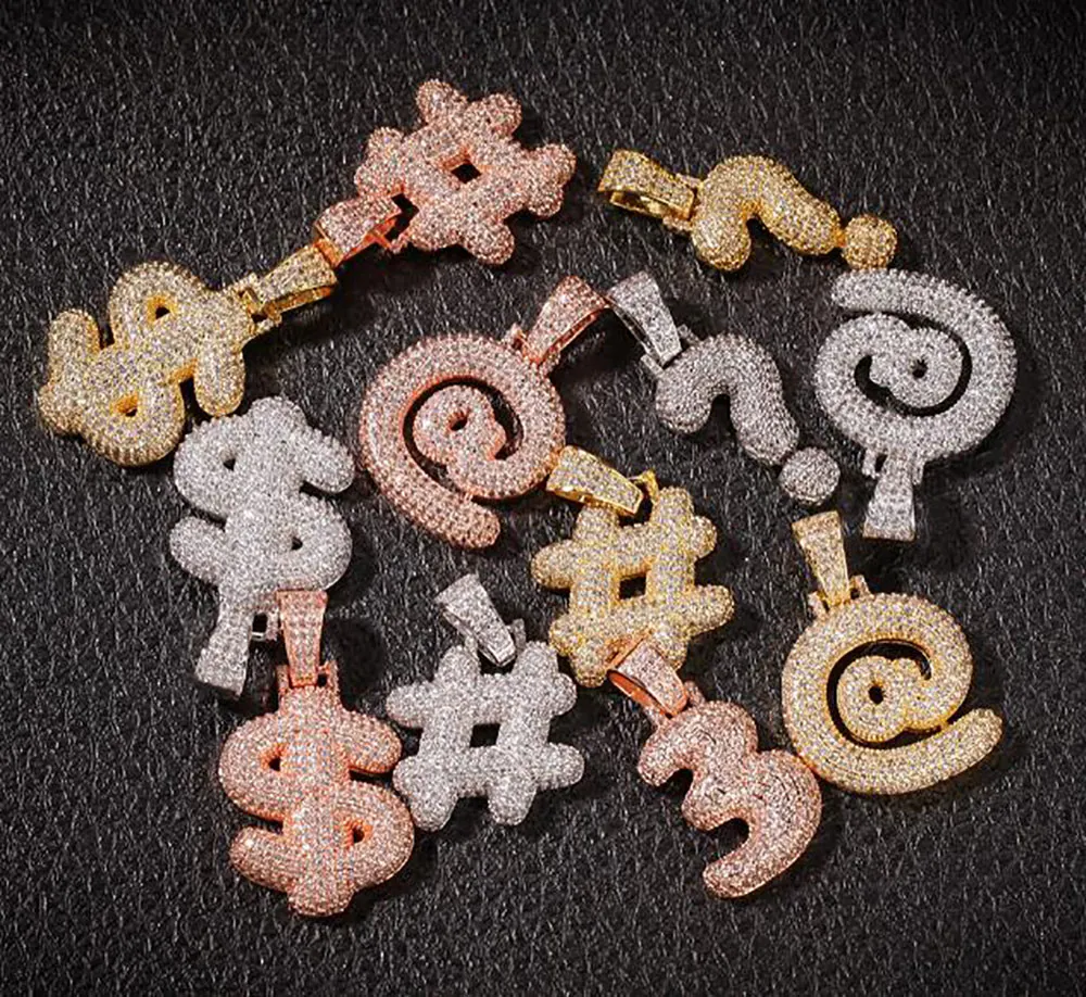 14K Gold Iced Out Dollar Sign Keyboard Symbol Letters Pendant Necklace ...