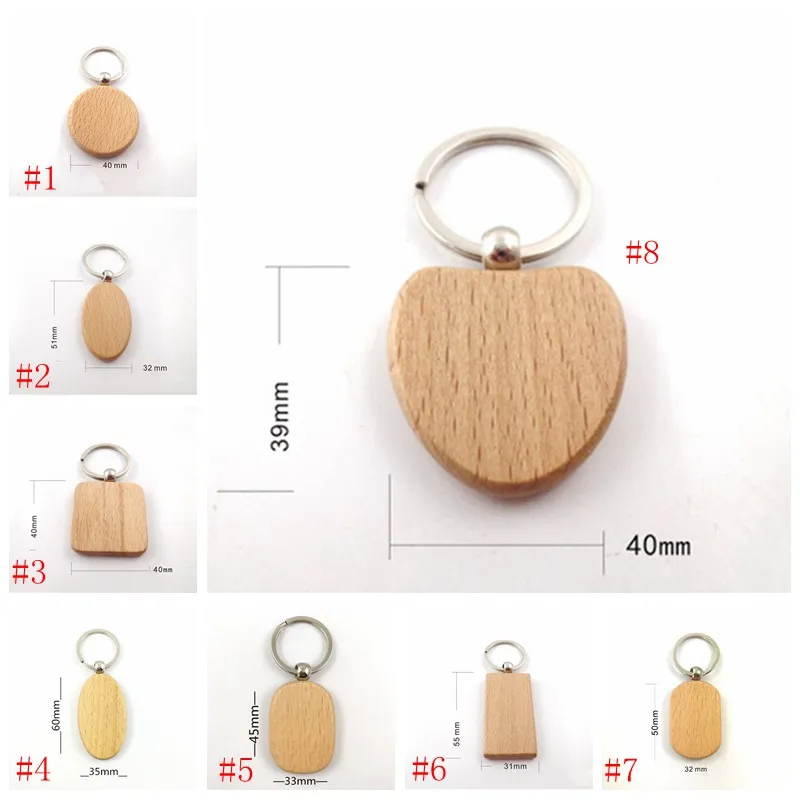 Creative Wooden Keychain Key Chains Round Square Rectangle Shape Blank ...