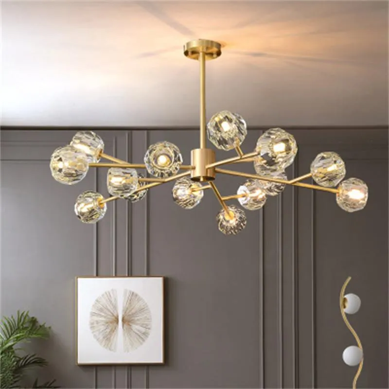 Modern Minimalist Crystal Chandelier Full Copper Light Luxury Pendant ...