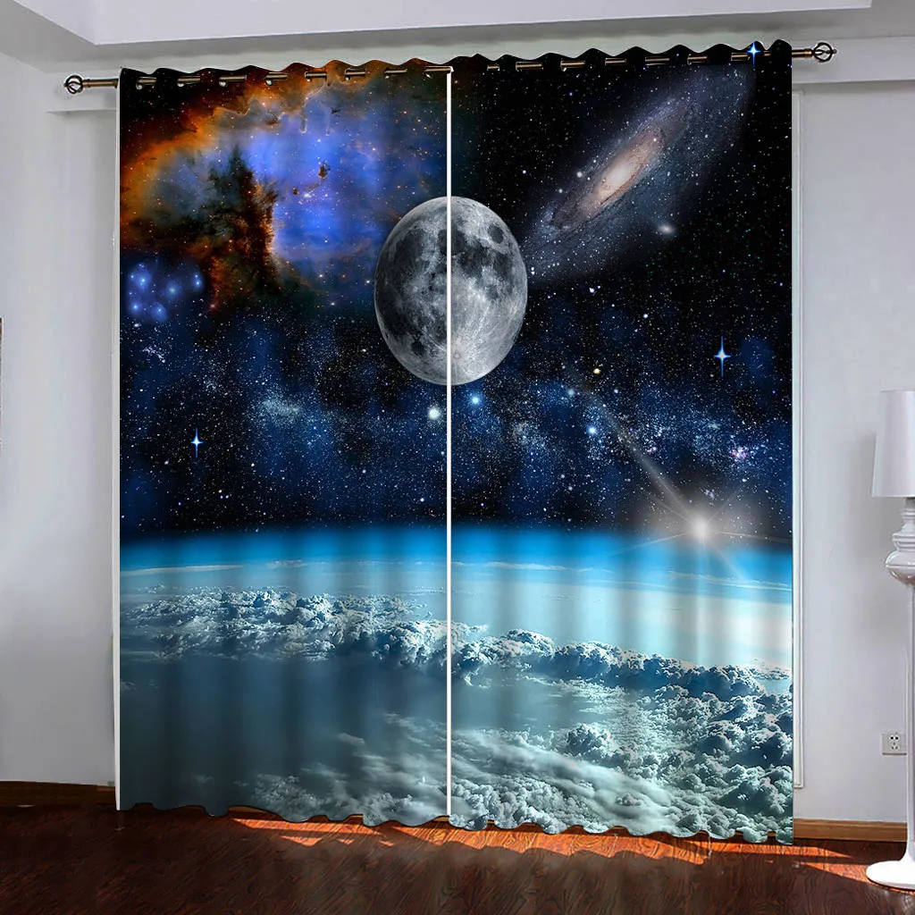 Starry Sky Window Curtains For Living Room Bedroom Kitchen 3D Blinds ...