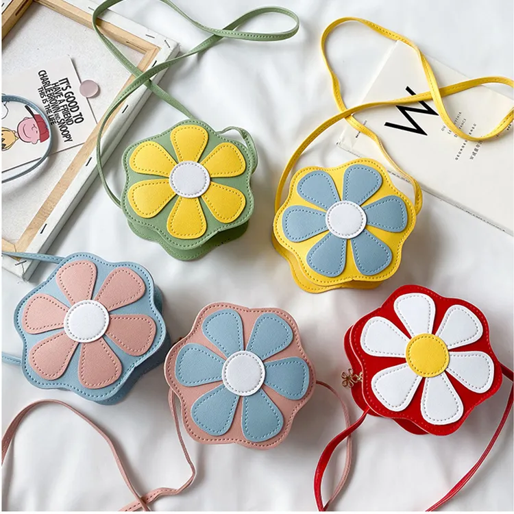 Flower Shape Girls Messenger Bag Mini Handbag Floral Pattern PU ...