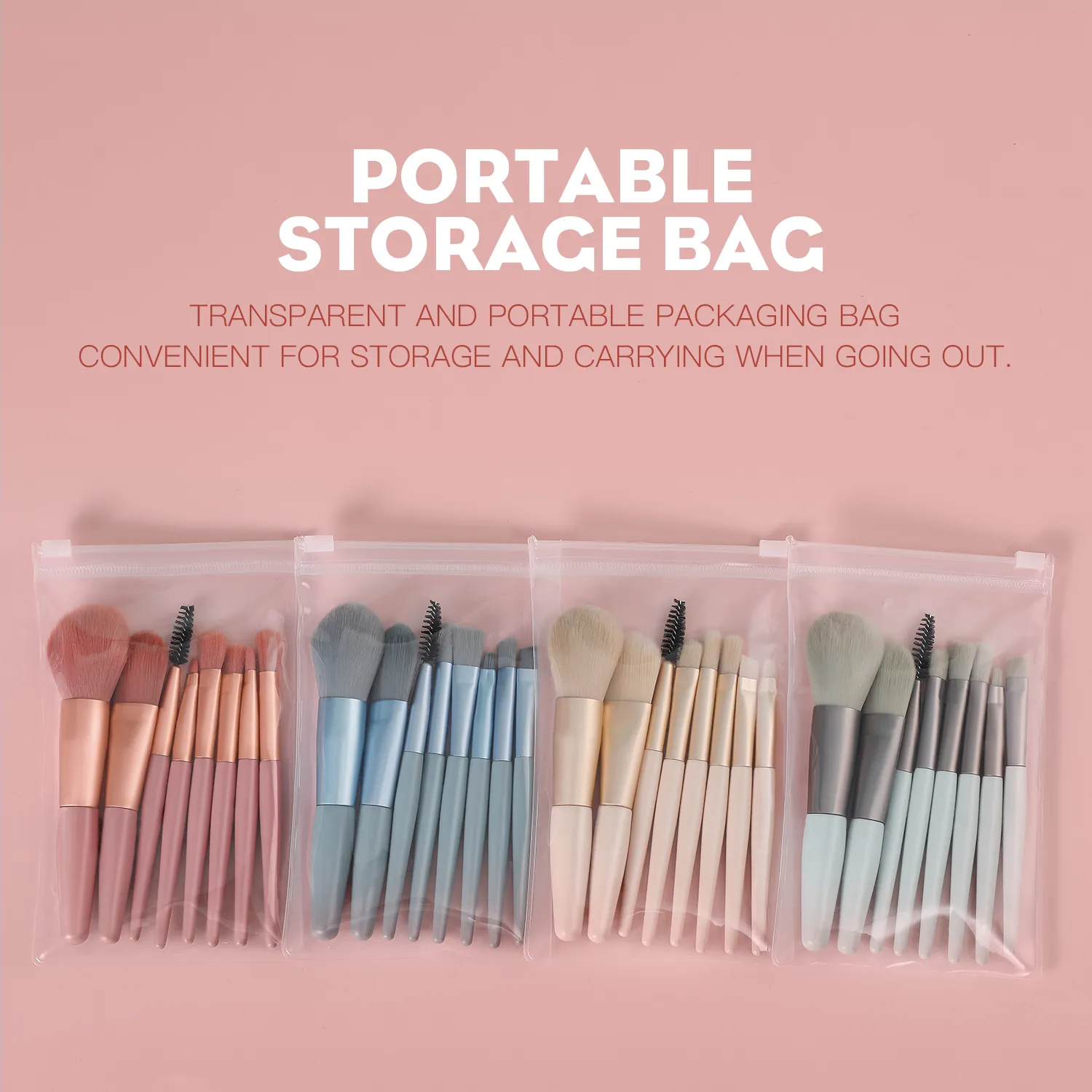 Portable 8-Piece brush makeup brush Set with Wooden Handle and ...