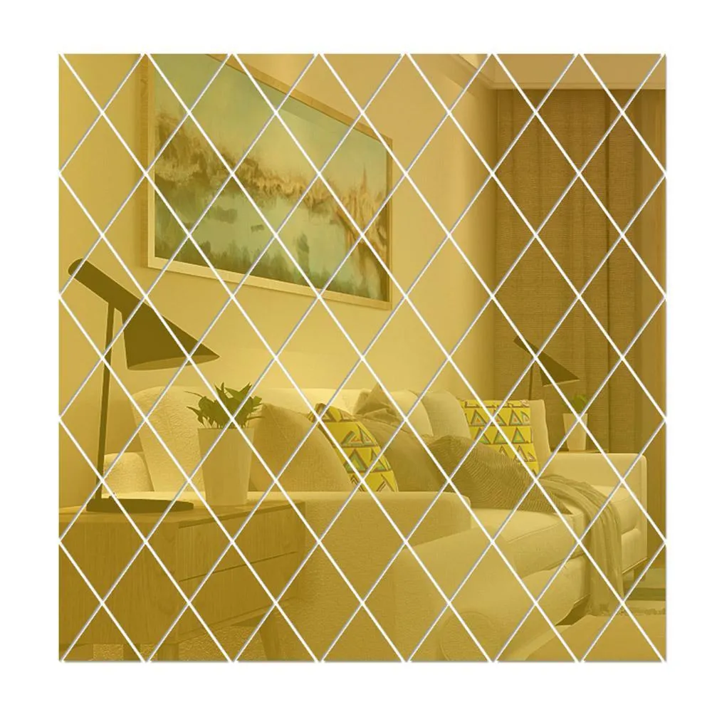 Diamond Pattern Mirror Wall Sticker DIY Living Room Decor 3D Mirror ...