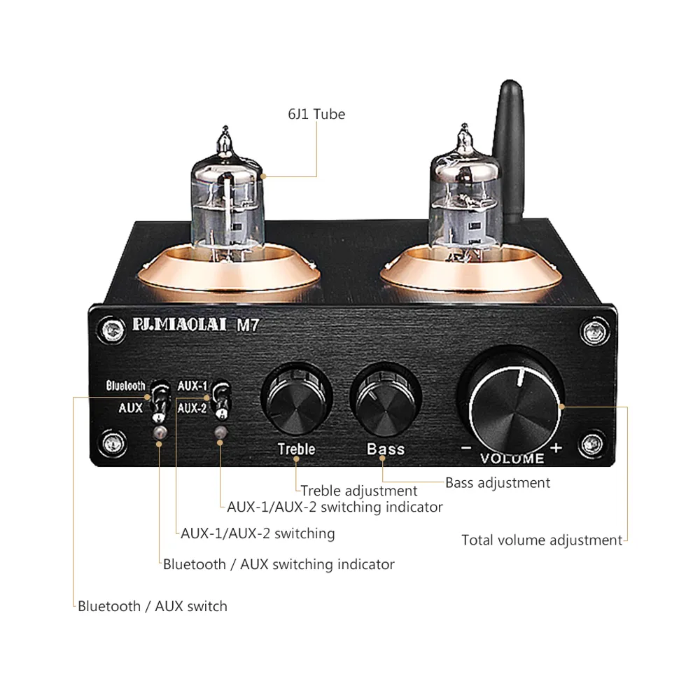 HiFi Tube Amplifier With Bluetooth 6J1 Tube Preamp Home Audio Stereo ...