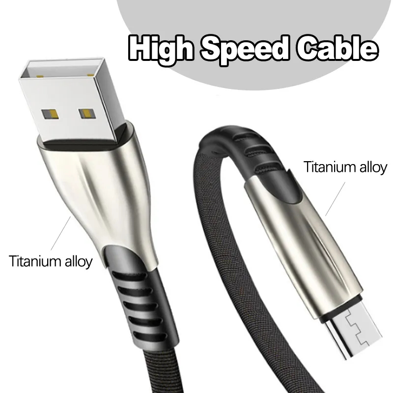 Titanium Alloy High Speed 2.4A USB Cables Fast Charger Micro Type C ...