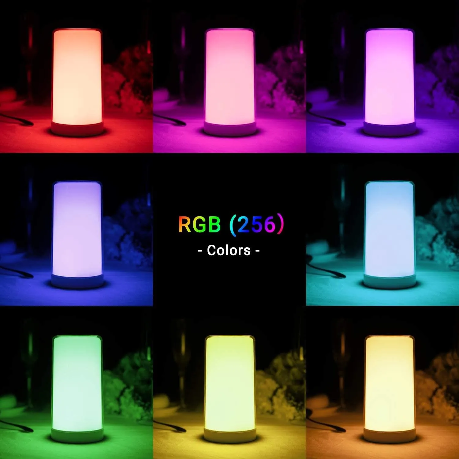 RGB bedside touch lamp LED table lamp with dimmable crystal shade and ...