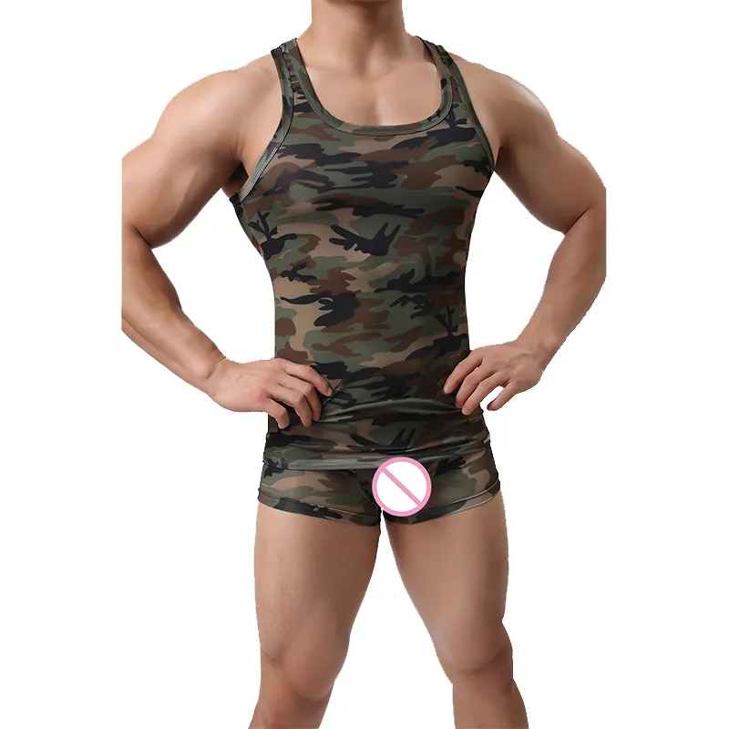 Fitness Men Tank Top Army Camo Camouflage Mens Gyms Muscle Bodybuilding