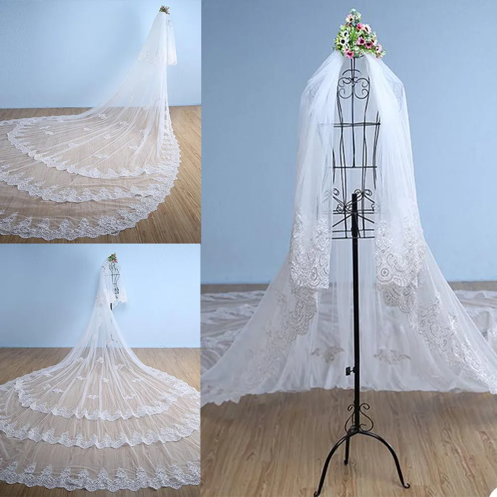 DHgate.com:Cathedral Wedding Veils: 3m 2-Layer Lace Edge Bridal Veil ...