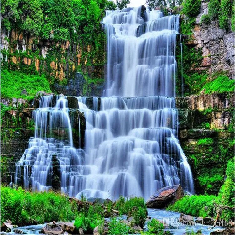 3D Waterfall Wall Mural Decals - Large Cliff & Waterfalls Design ...