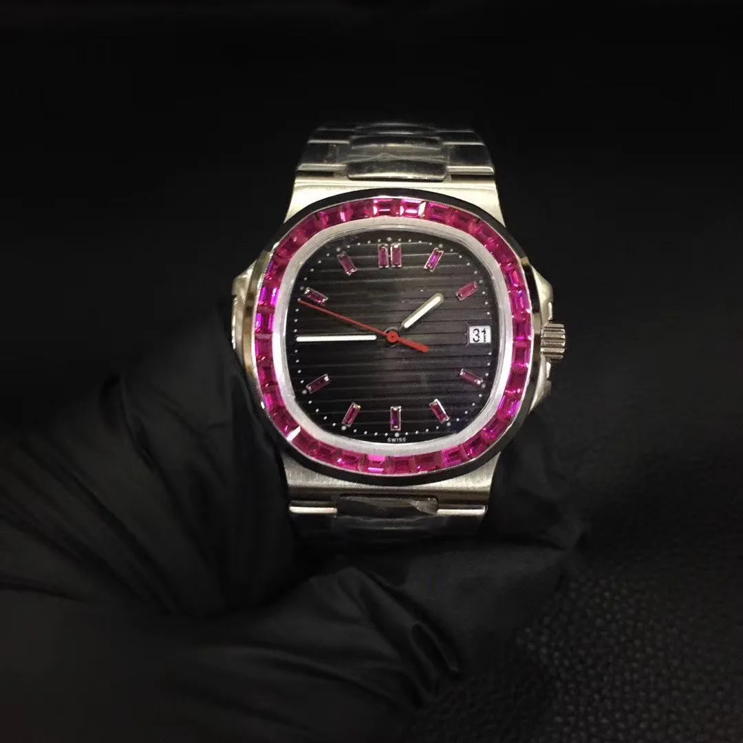 Premium Pink Diamond Michele Watch With Drill Ring, Grey Dial, Fine ...