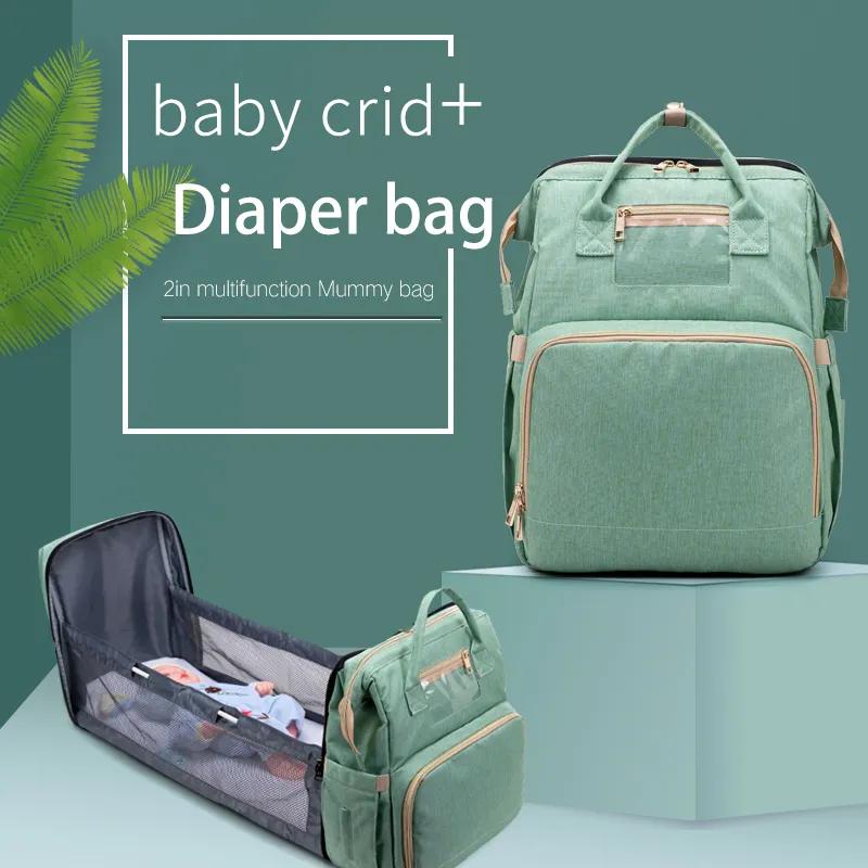 Large Capacity Travel Diaper Bag Backpack with Foldable Bassinet ...
