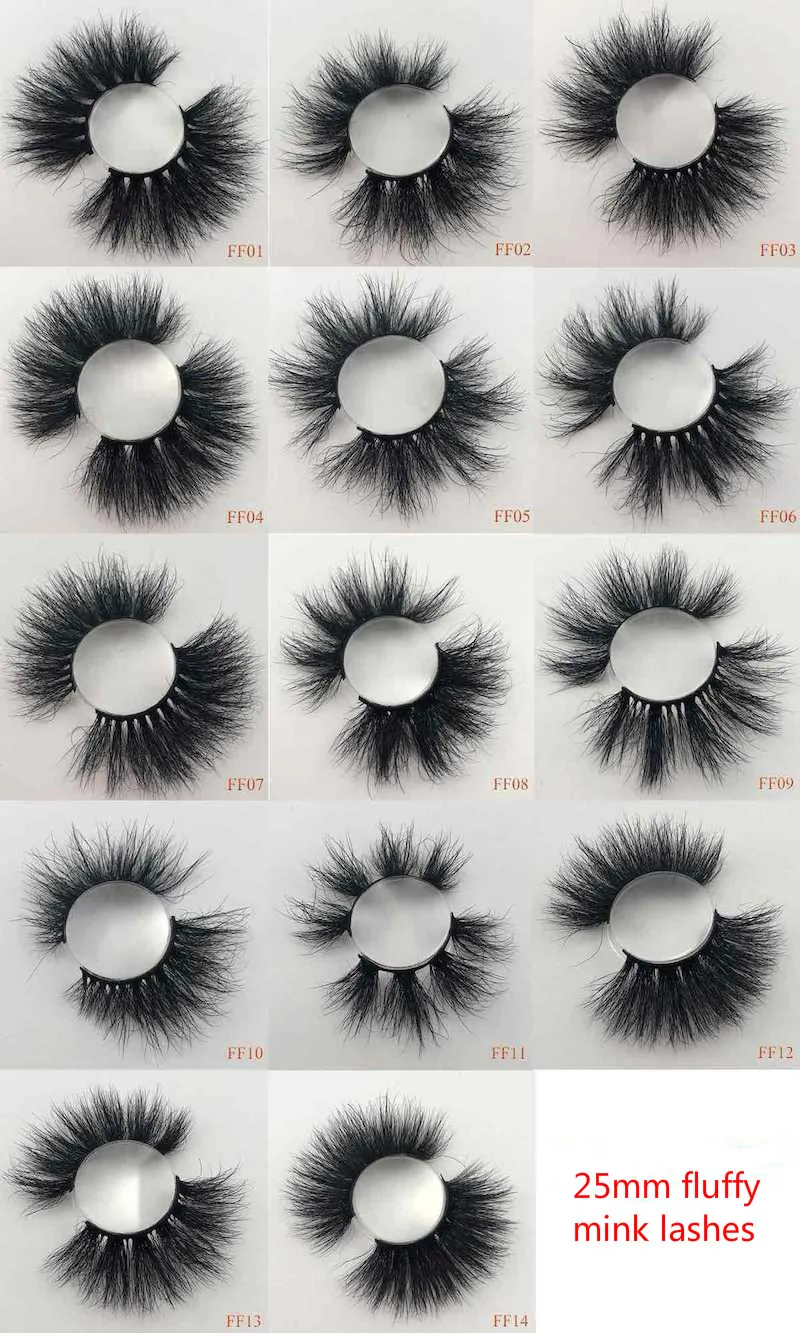 14 Styles 25mm Real Mink Lashes Fluffy False Eye Lash Handmade Dramatic ...