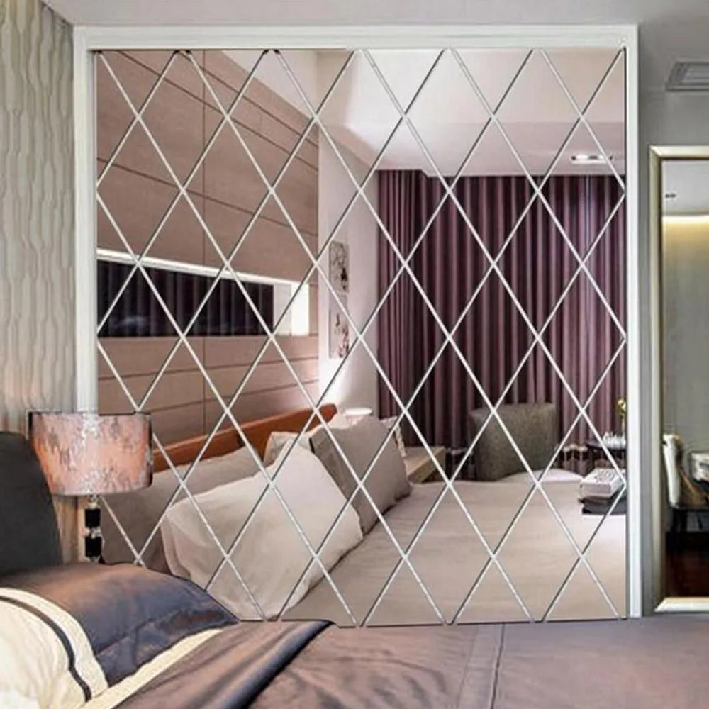 Diamond Pattern Mirror Wall Sticker DIY Living Room Decor 3D Mirror ...