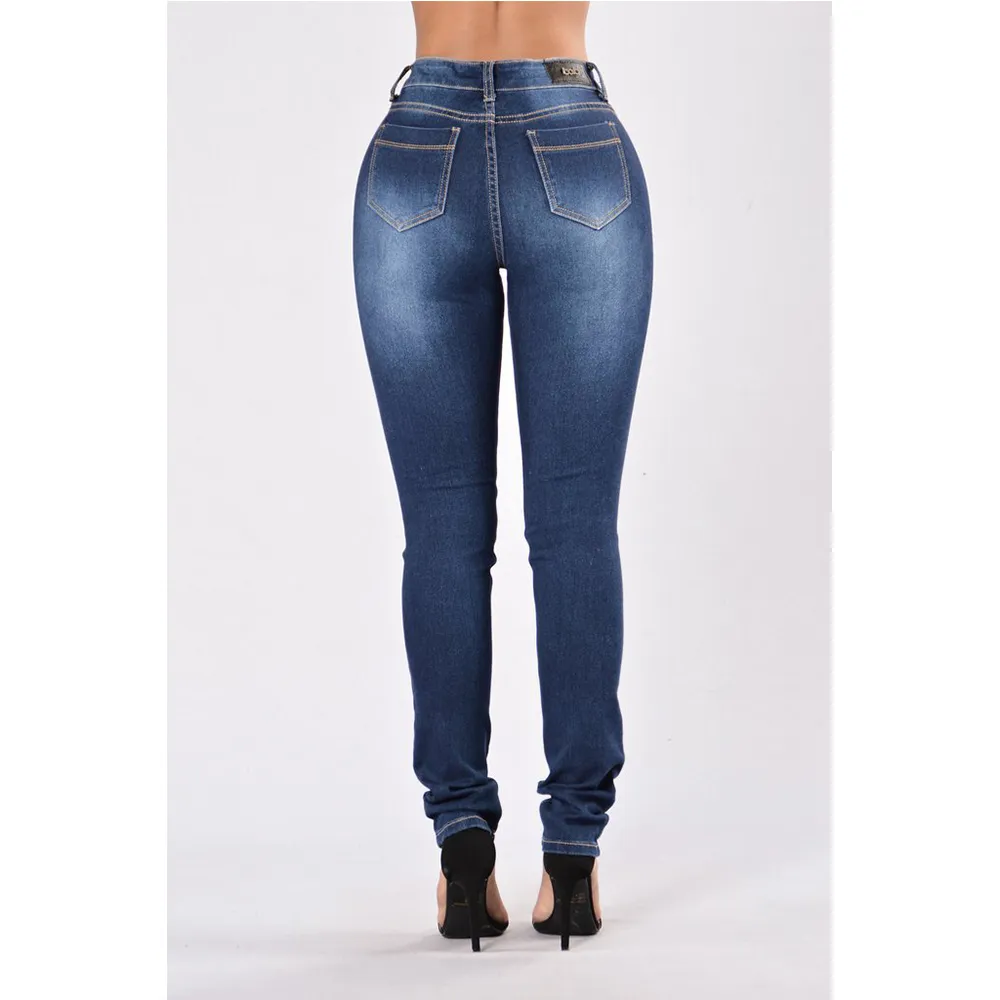 DHgate.com:Trendy Hole Ripped High-Waisted Denim Jeans for Women:Apparel