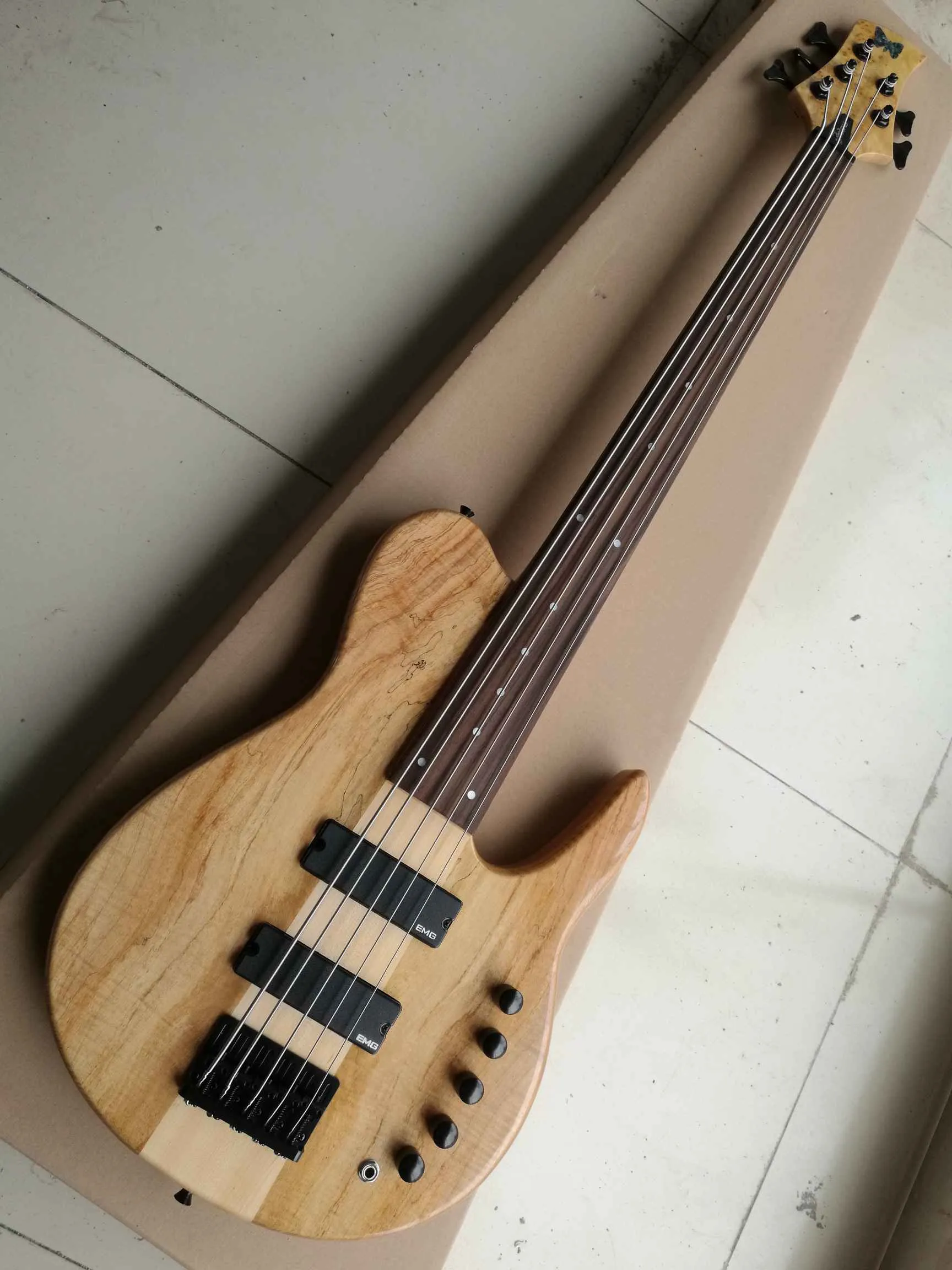 Unique 5-String Bass Guitar: Bbumm One-Piece Natural Fretless Bass with ...