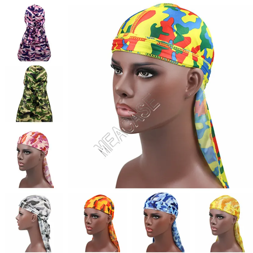 Camo Silky Durag Long Tail Dorag Durags Premium Silk Waver Caps Bandana