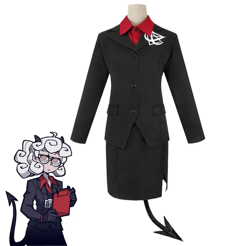 ₩106,353에서 게임 Helltaker Pandemonica Cosplay 의상 테마 여성 팬시 레드 슈트 코트 셔츠 치마 ...