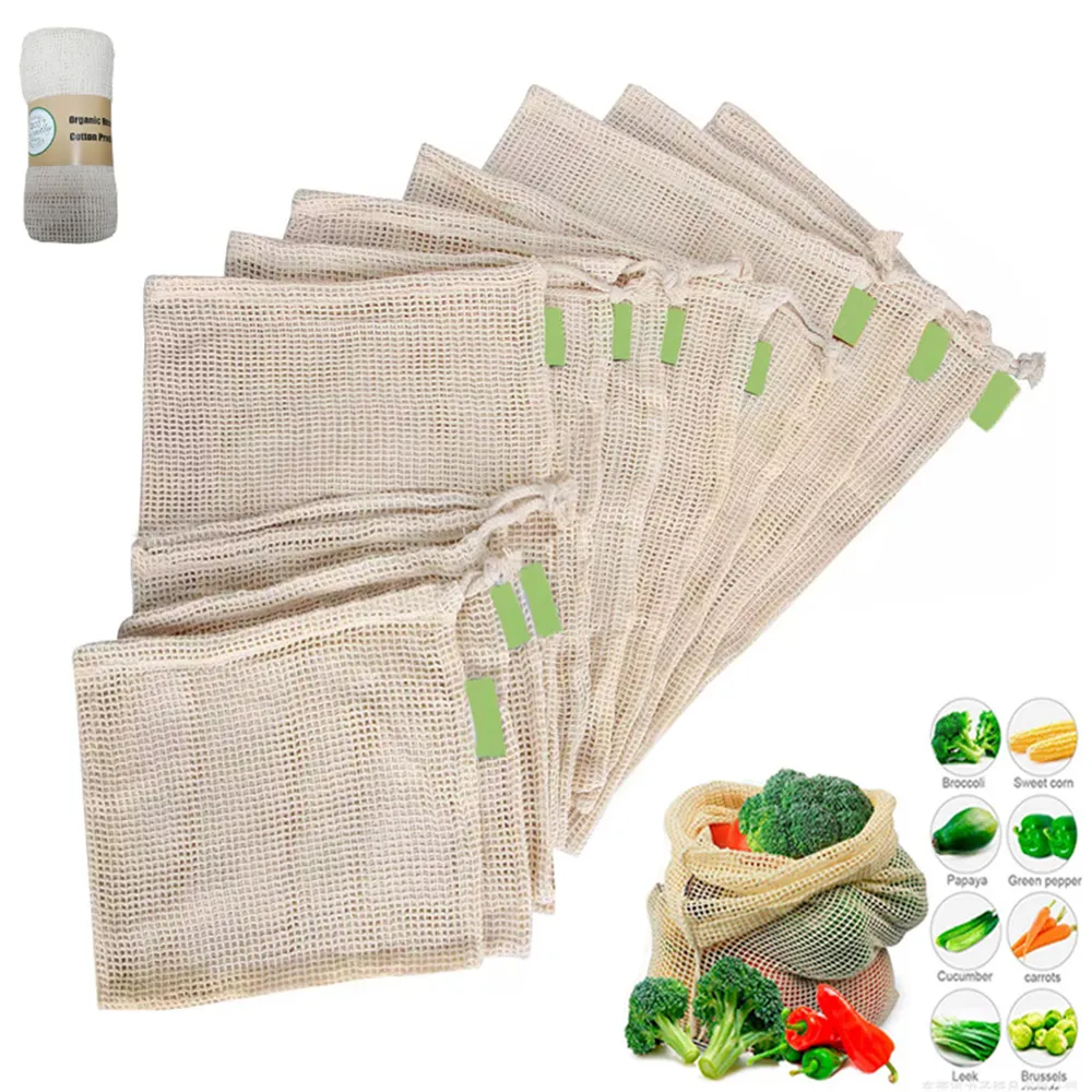 3 Pack Reusable Cotton Mesh Produce Bags Eco Friendly Vegetable & Fruit ...