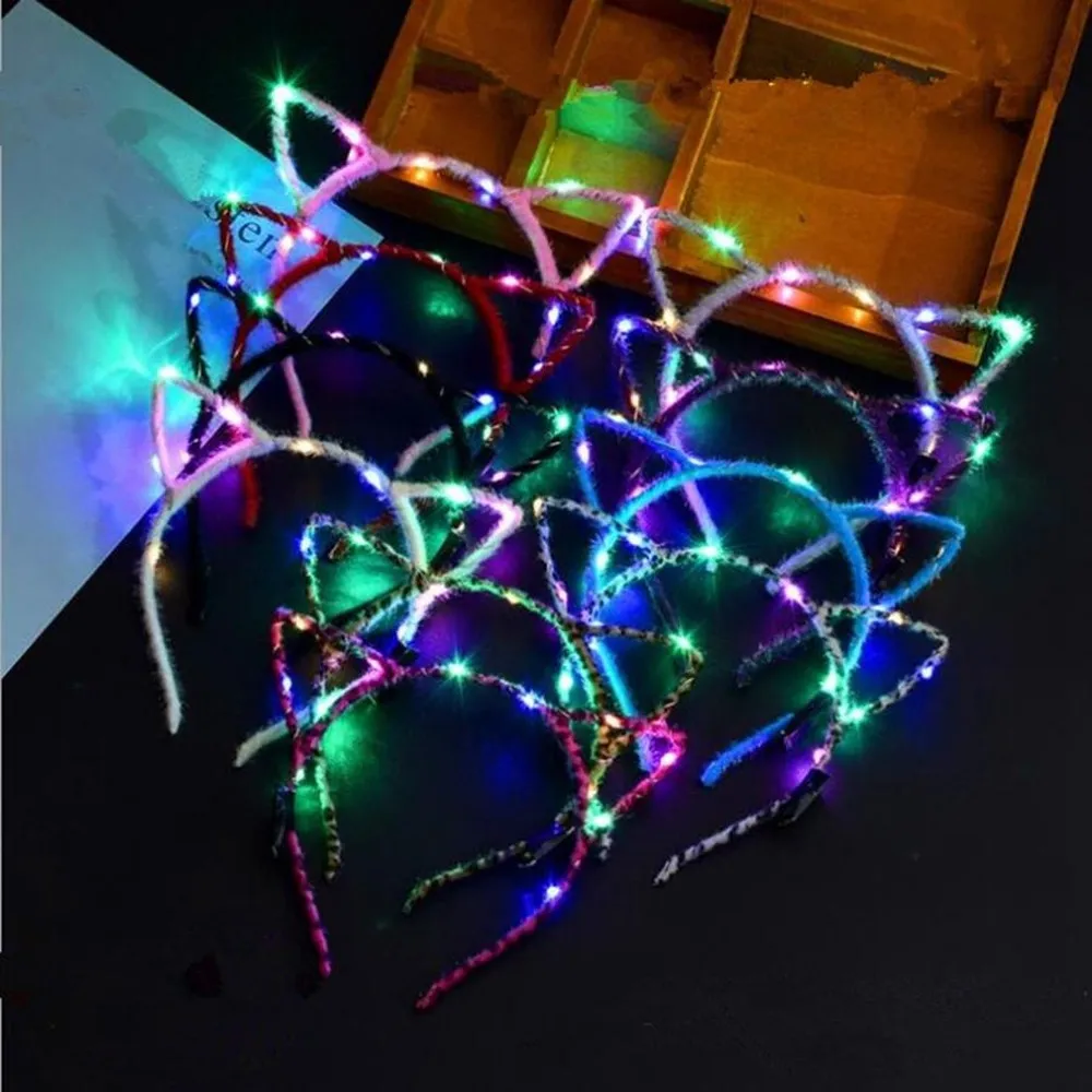 Flashing LED Cat Ears Headband - Light Up Glow Party Accessory, Fun for ...