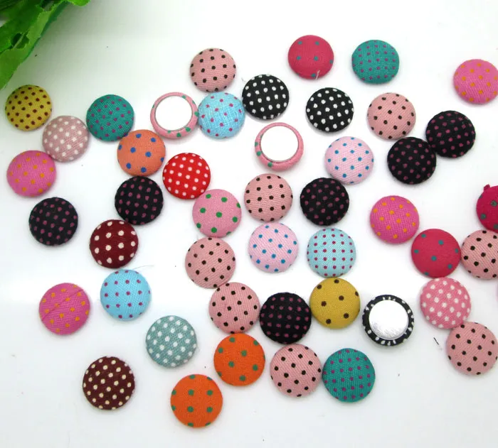 Mixed Dot Fabric Covered Buttons Cabochons Flatback for Scrapbooking ...