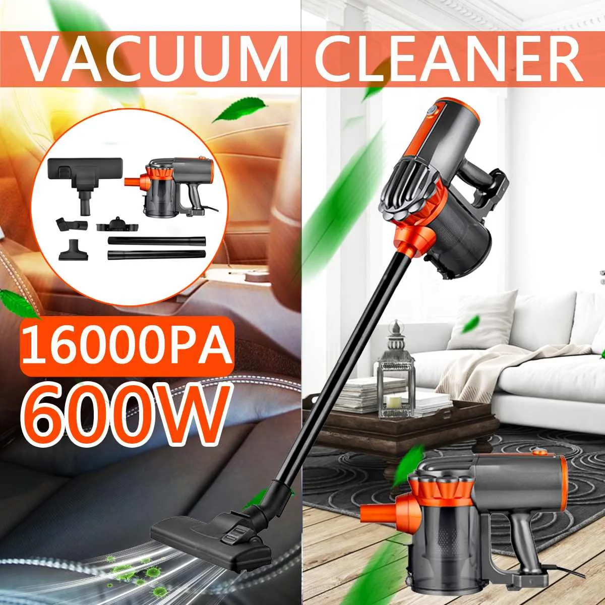 Portable Handheld Vacuum Cleaner - 600W Powerful Suction, Low Noise ...