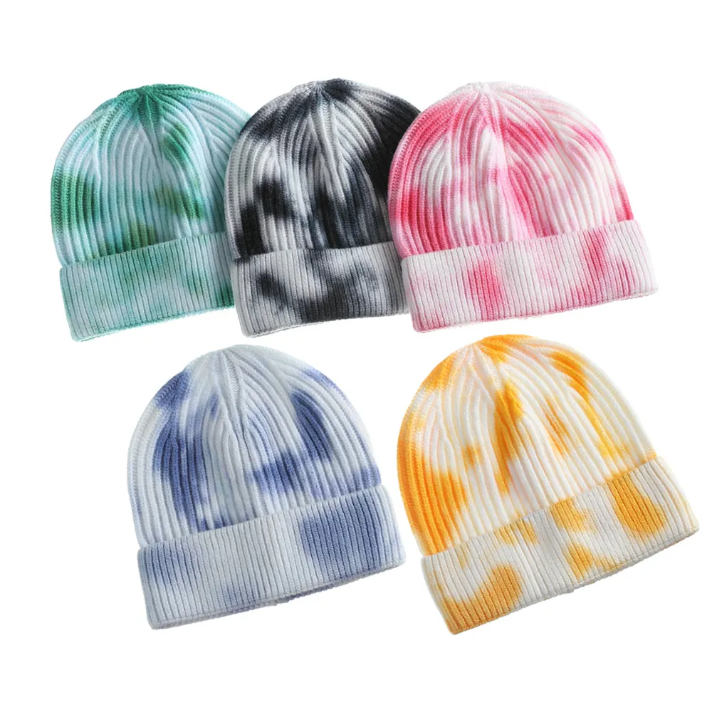 Tie-Dye Beanie - Women's Fashion Knitted Hat, Warm Winter Wool Cap ...