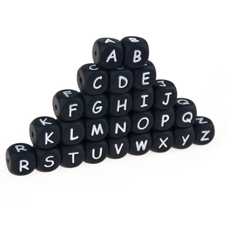 DHgate.com:Silicone Teething Beads for Babies, 12mm Black Alphabet ...