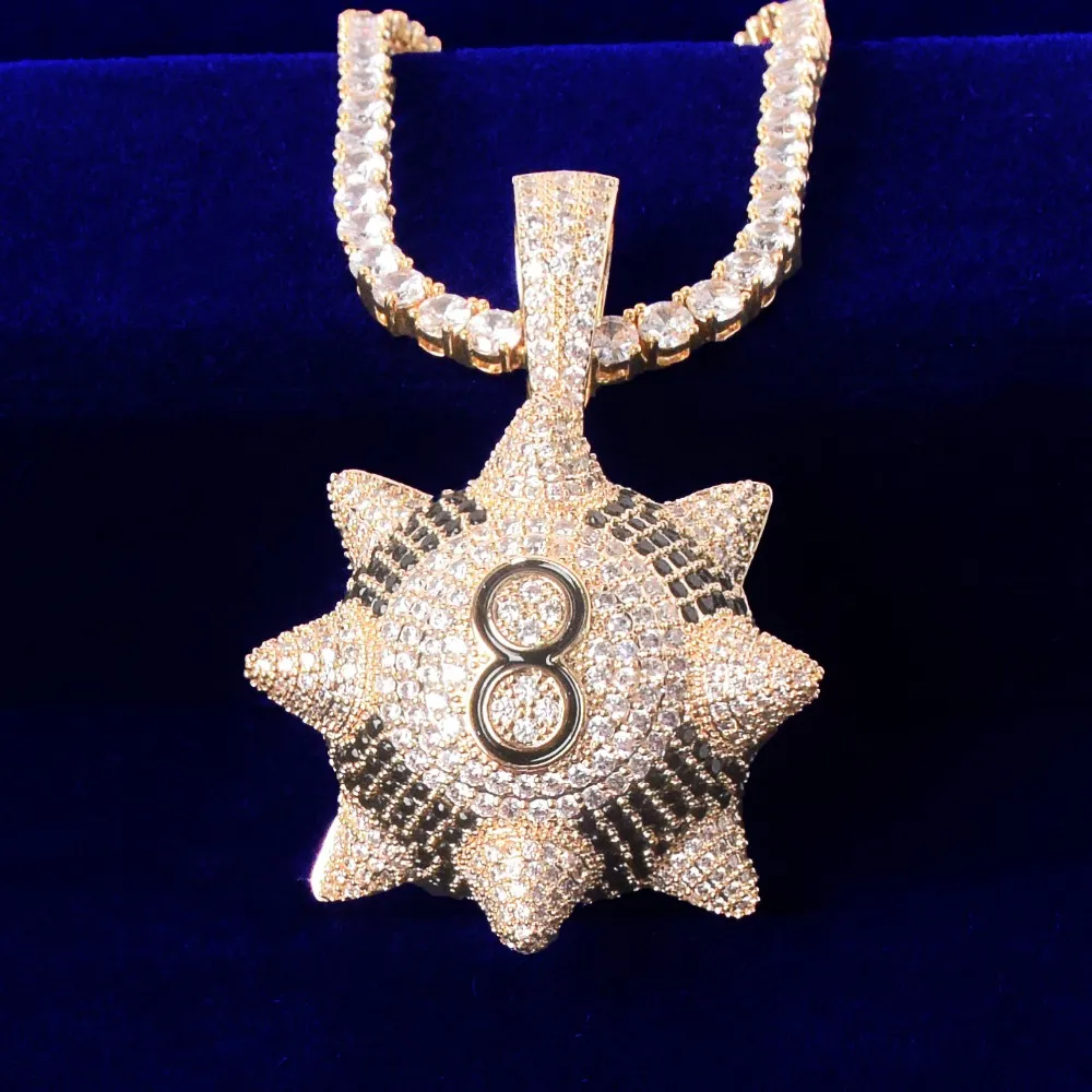 Iced Out Gold Sphere Pendant Necklace - Bling Tennis Chain, Black CZ ...