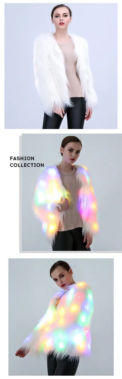 LED Faux Fur Luminous Coat Jacket For Women Starry Nightclub Christmas ...
