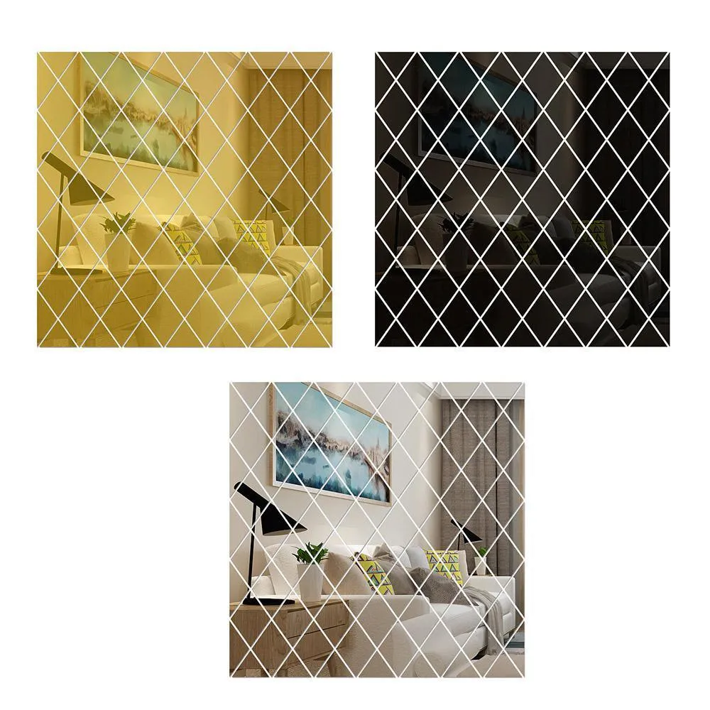 Diamond Pattern Mirror Wall Sticker DIY Living Room Decor 3D Mirror ...