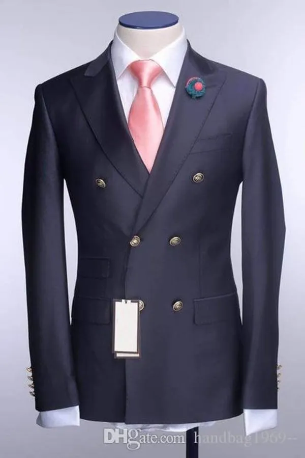 Navy Blue Double Breasted Groom Tuxedo Suit - Real Photo, Prom Business ...