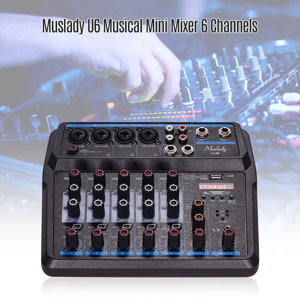 U4/U6 Musical Mini Mixer 3/6 Channels Audio Mixers BT USB Mixing ...