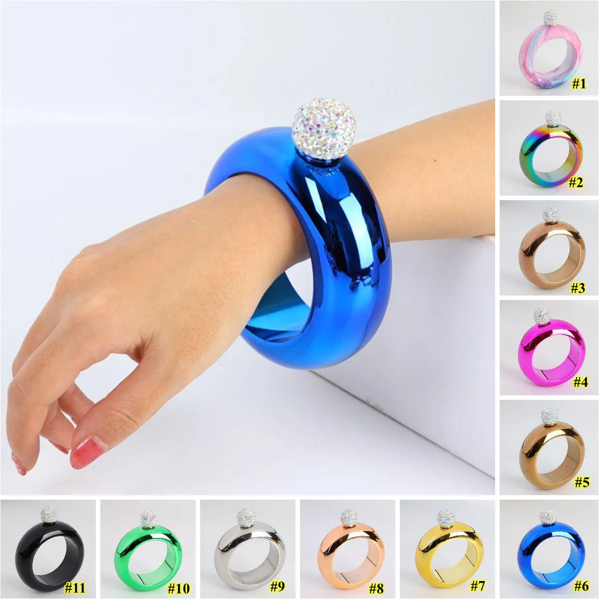 Bangle Bracelet Diamante Flask 3.5oz Stainless Steel Rainbow Liquid ...