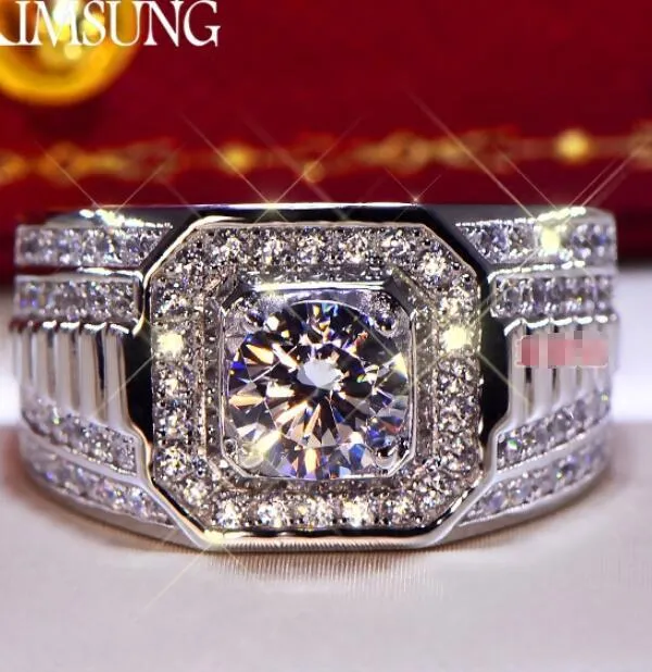 925 Sterling Silver Men's Wedding Ring with White Moissanite in 18K ...