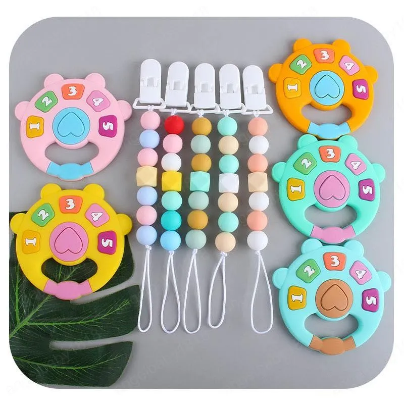 Cute Silicone Baby Teether Set - Pacifier Clip Chain, Newborn Teething ...