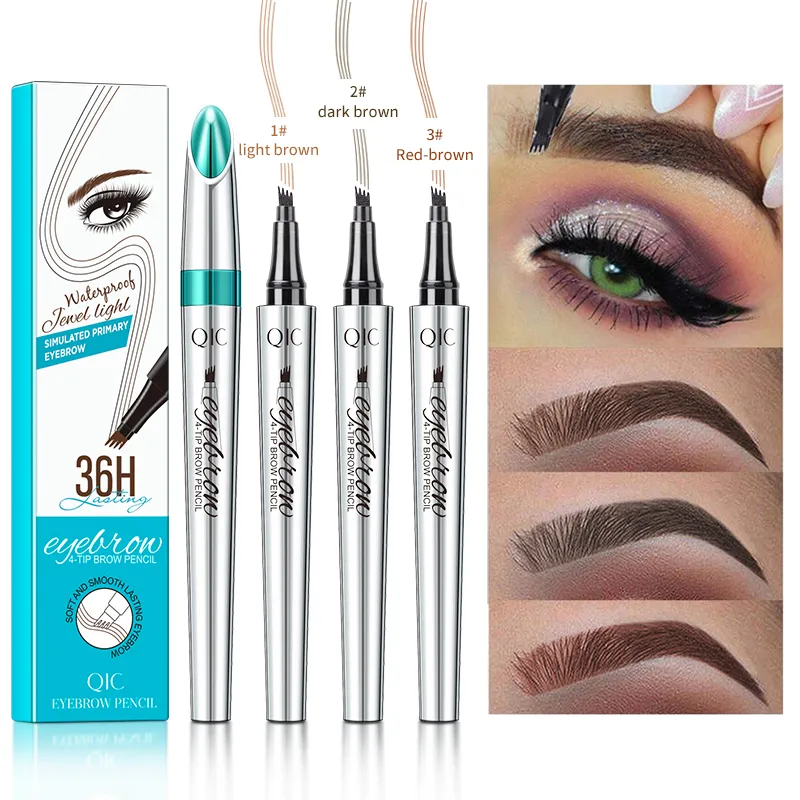 36H Long-Lasting Waterproof Eyebrow Liner Pencil with 4-Head Applicator ...