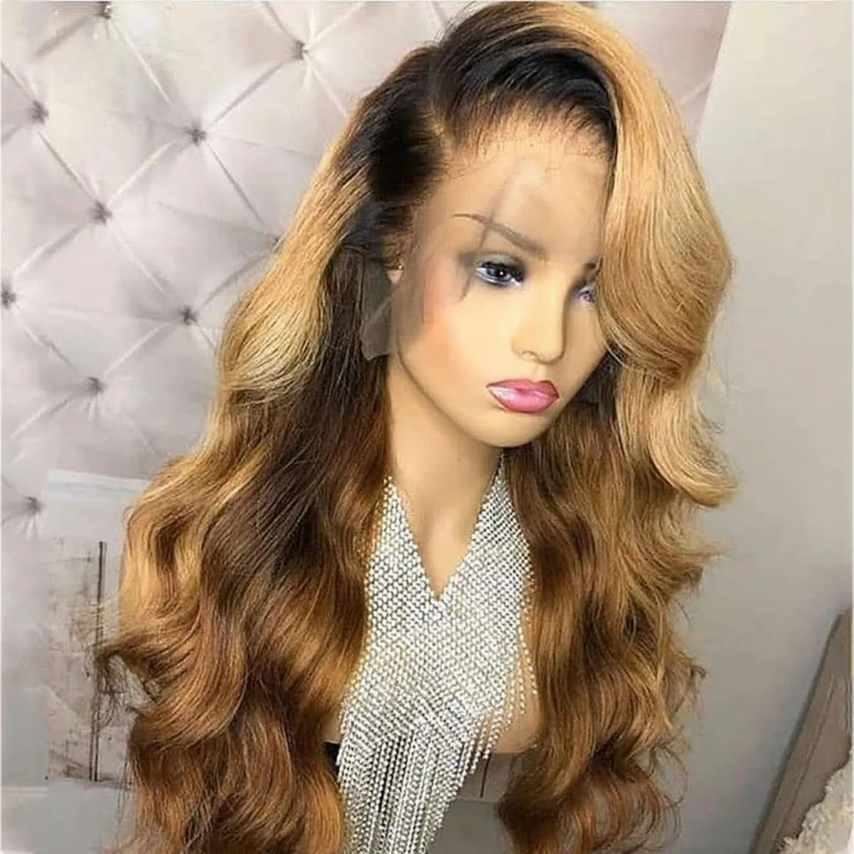 Honey Blonde Lace Front Wig Glueless Silk Base Wigs Human Hair Ombre
