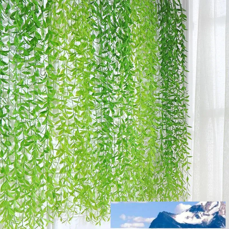 Planta Artificial Tropical Willow Leaf Vines Hanging Plastic Leaves For ...