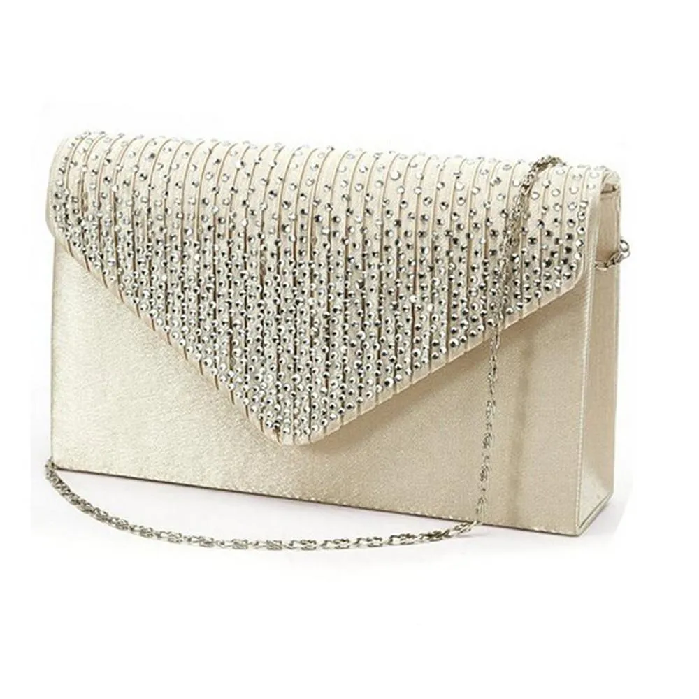 Satin Diamante Evening Clutch Bag - Bridal, Prom, Party, Shoulder ...