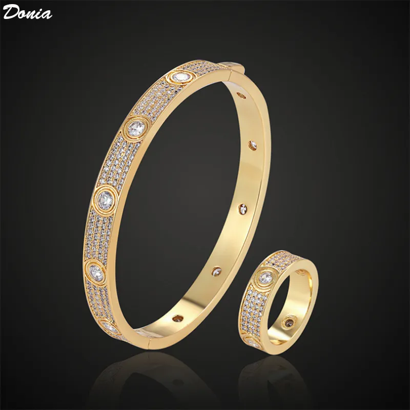 Zircon Jewelry Set Unisex Bracelet 5.8 cm and Ring Size 9 Rose Gold ...