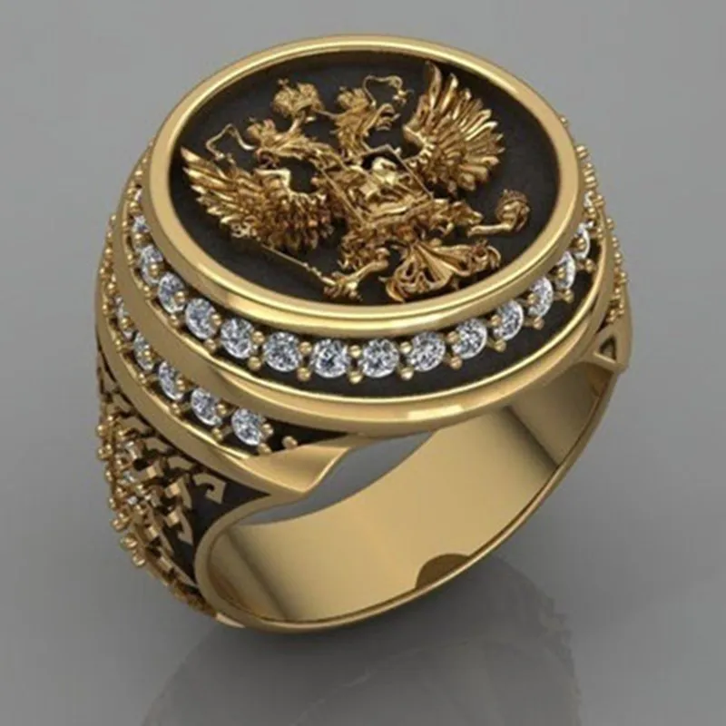 Russian Double-headed Eagle Men's Ring: 18k Gold, Diamonds, Fashion ...