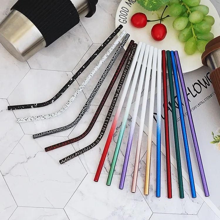 304 Stainless Steel Straw Gradient Crack Pattern Coffee Milk Juice ...