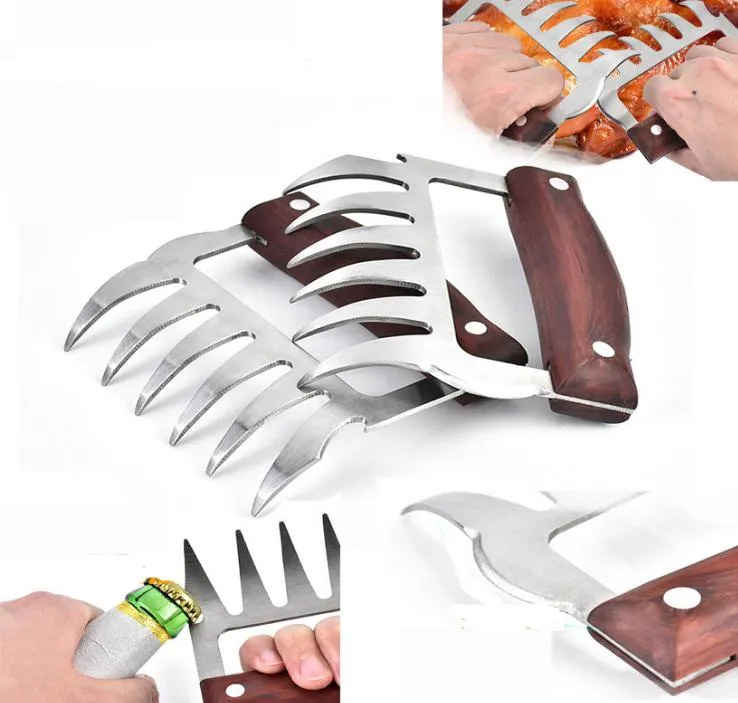 Metal Meat Claws Stainless Steel Meat Forks With Wooden Handle BBQ Meat ...