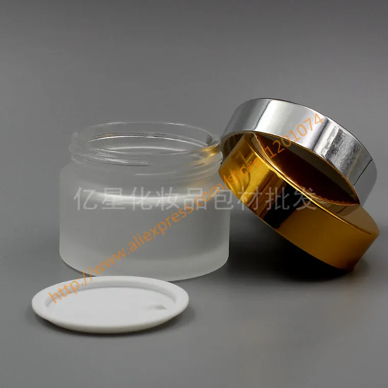 Wholesale Wholesale 50g Clear Frosted Glass Cream Jar With Shiny Silver