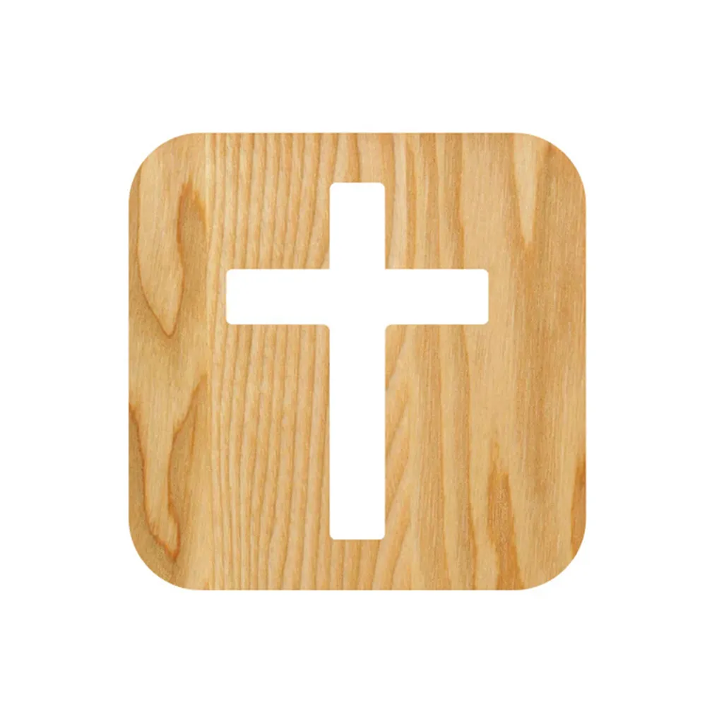 Classic Wooden 3D Cross Desktop USB LED Night Light Table Lamp - Home ...