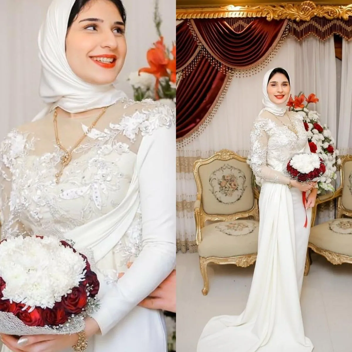 Elegant Plus Size Muslim Wedding Dress - Lace Beaded Bridal Gown with ...