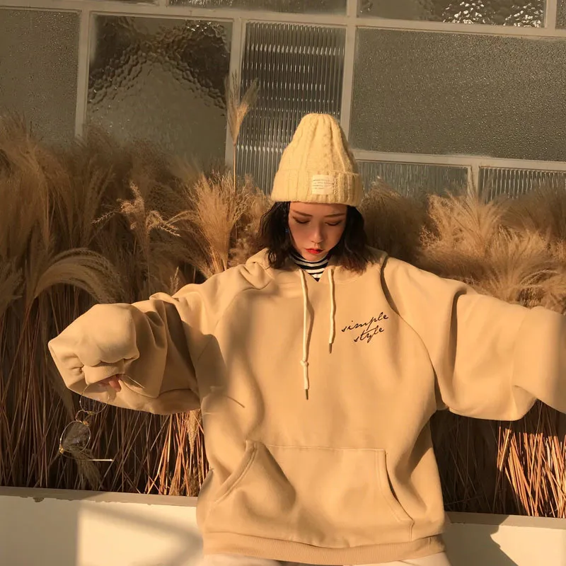 Oversized Fleece Hoodie: Autumn Letter Print, Long Sleeve Pullover ...